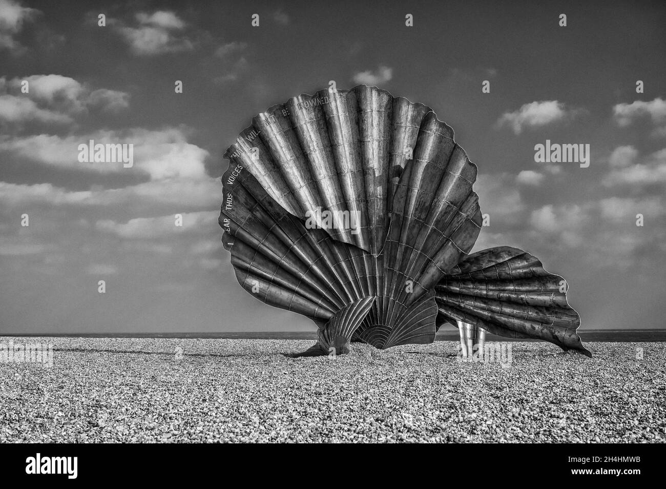 This monochrome image is of the Scallop Shell sculpture, located on the ...