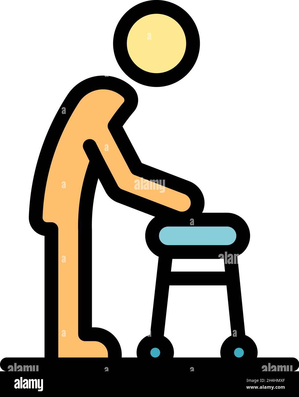Senior man walker icon. Outline senior man walker vector icon color ...