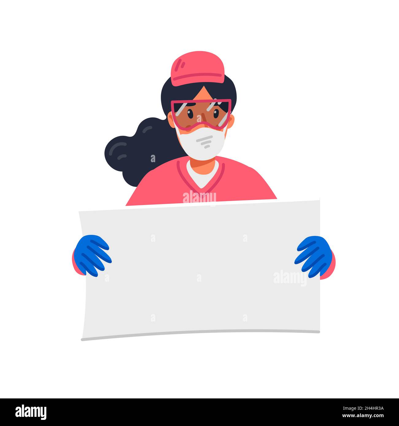 Nurse holding blank white poster, Young nurse in mask and pink scrubs ...