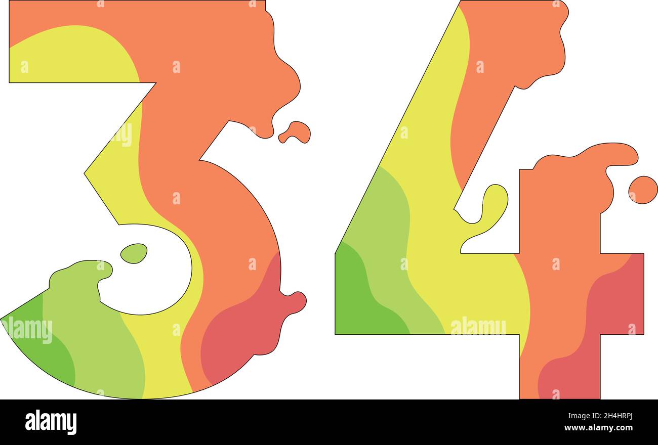 Illustration of colored numbers 3 and 4 on a white background. Vector ...