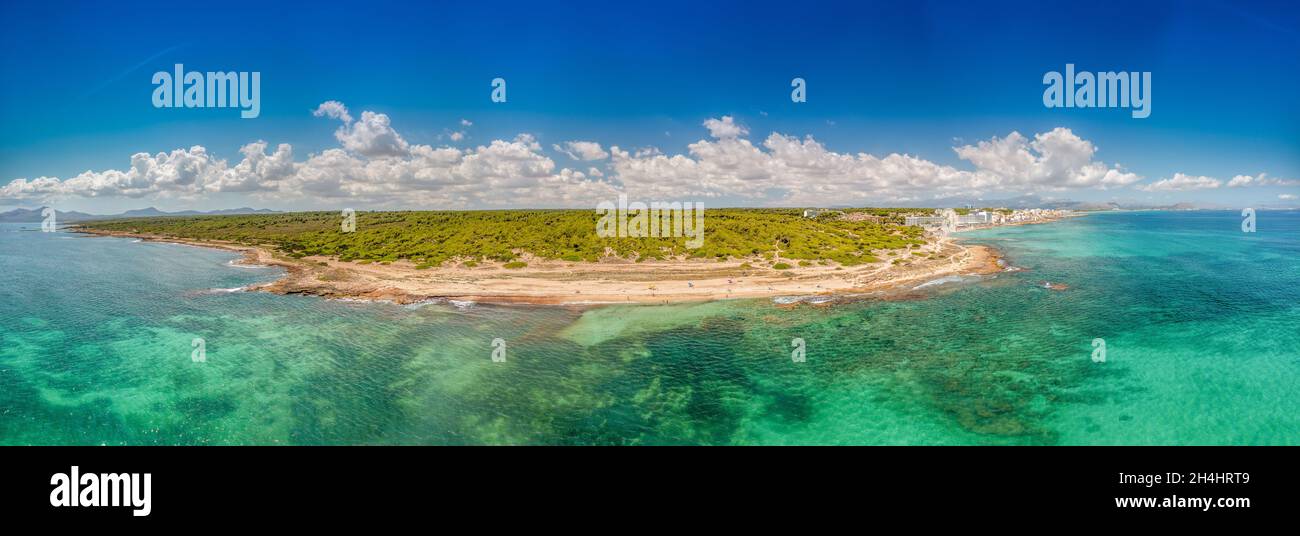 Wide panoramic aerial drone photo taken on the beautiful island of ...