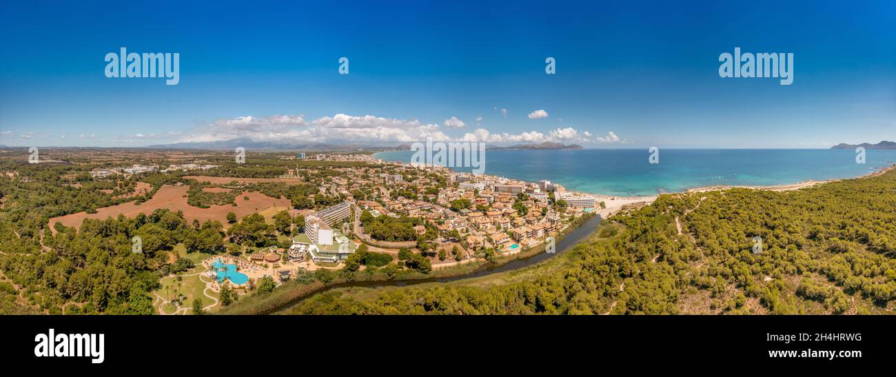 Wide panoramic aerial drone photo taken on the beautiful island of ...