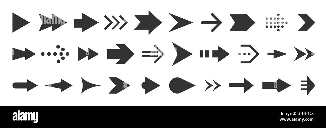 Arrows black flat icon set. Different shape web pointer collection ...