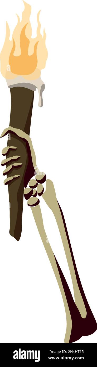 Illustration of an skeleton s hand with a torch on a white background ...