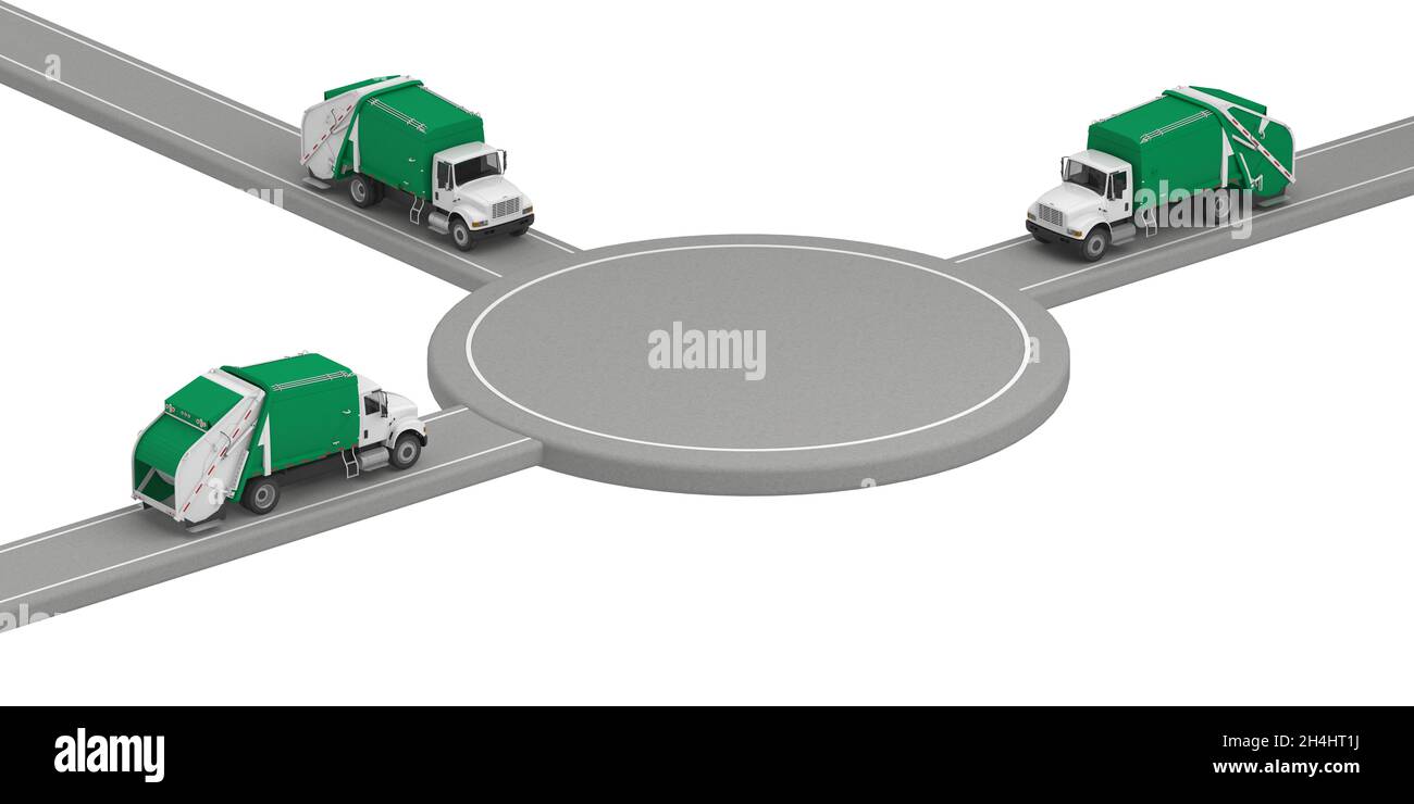 template area where garbage truck drive from different directions. 3d ...