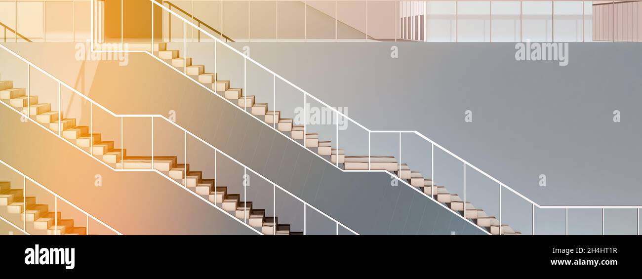 background with multiple stairs with flare. 3d rendering Stock Photo ...
