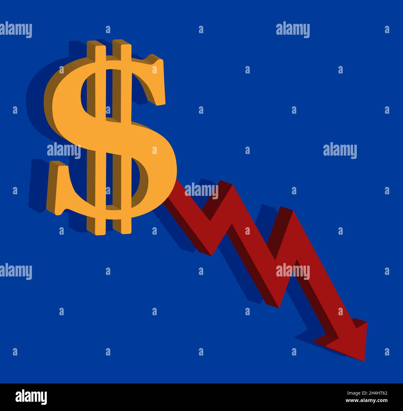 Dollar and chart, Bearish icon, falling price, background money, blank ...