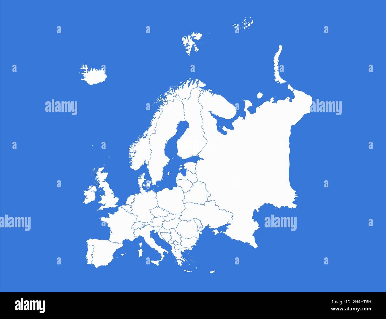 Europe map, separate states, blue background, blank Stock Photo - Alamy