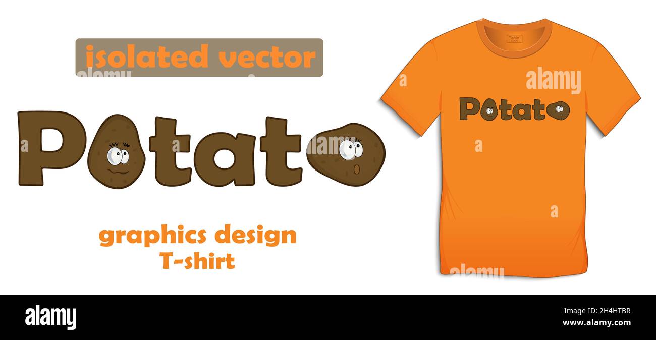 Potato text font cartoon, isolated on white background, t-shirt ...