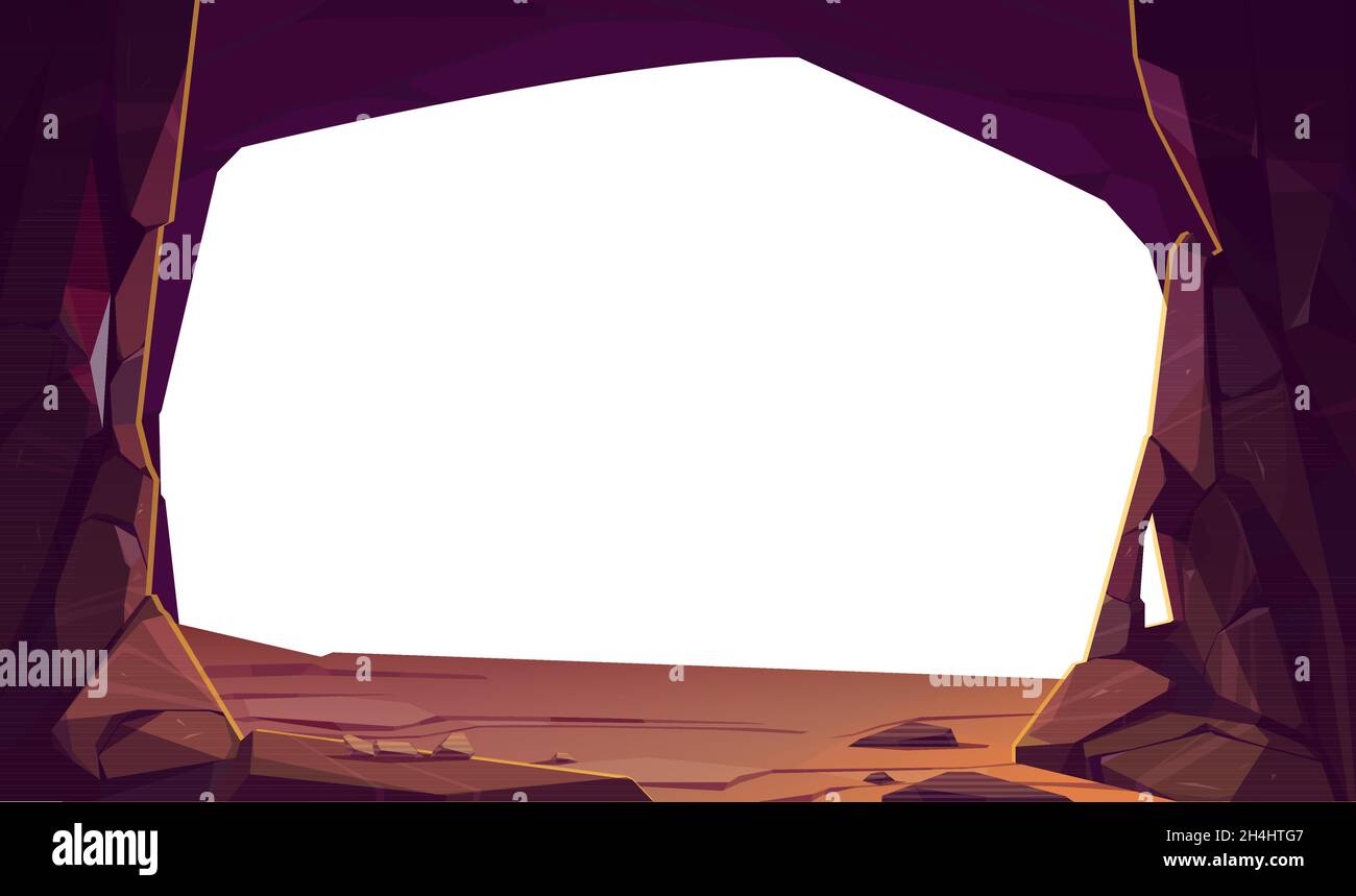 Entrance to cave in mountain, hole in rock with empty copy space for ...