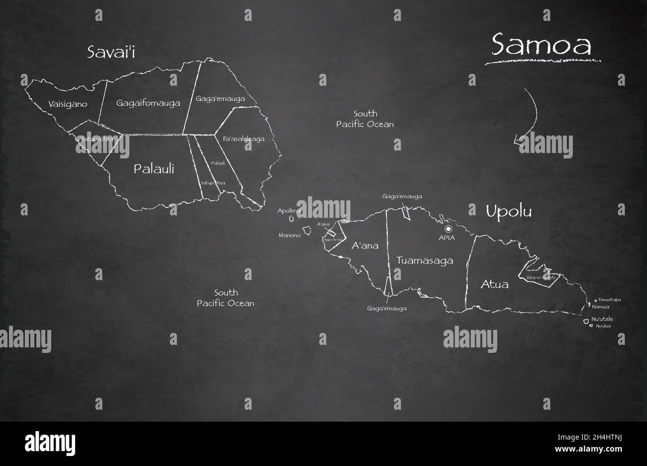 Samoa map, separates regions and names, design card blackboard ...