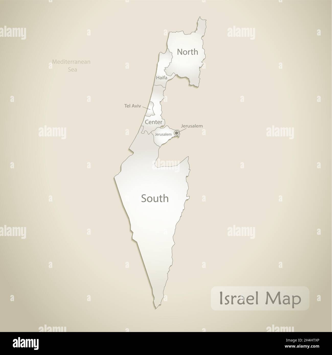 Israel map, administrative division with names, old paper background ...