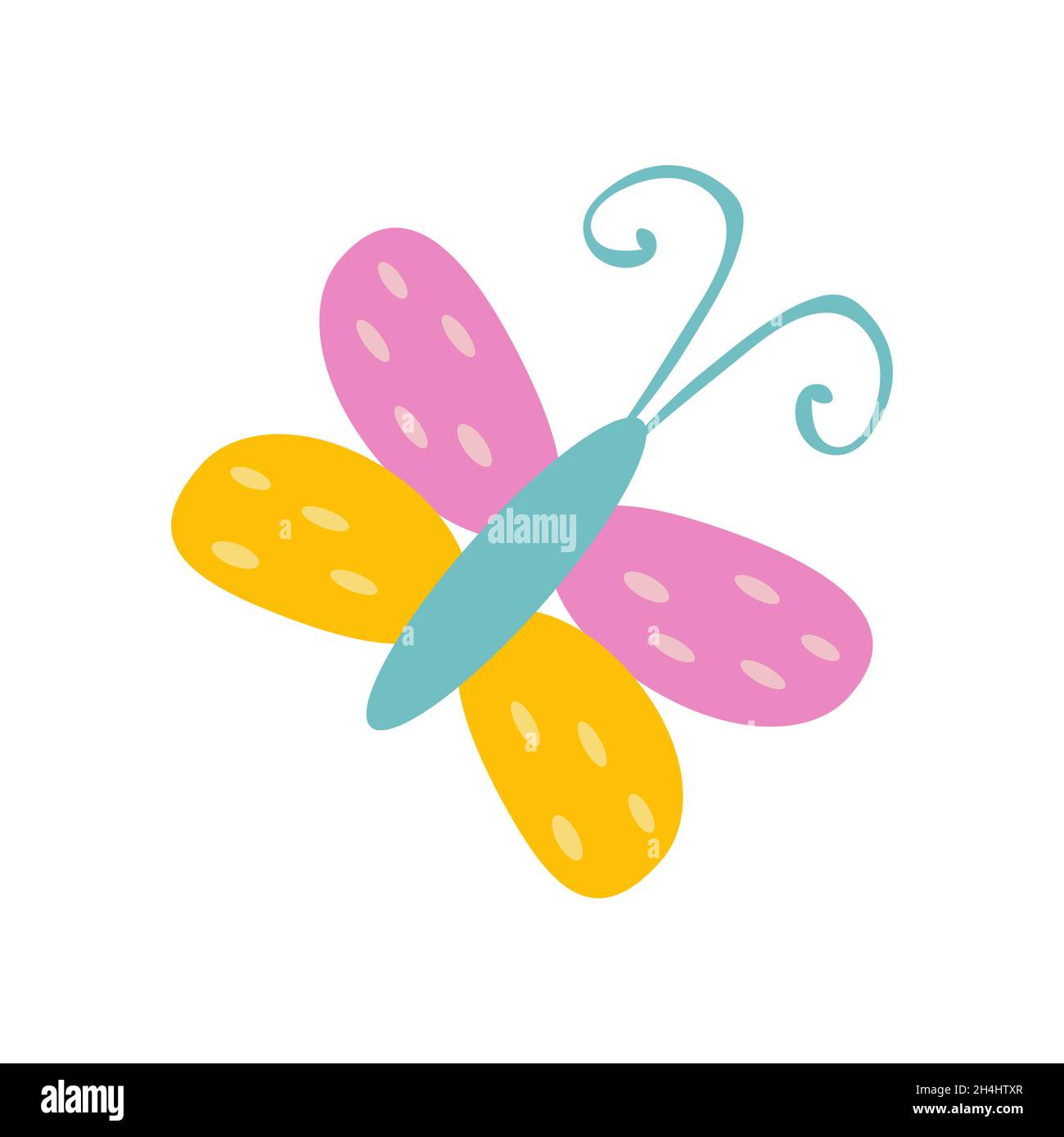 Cute butterfly drawn in simple primitive doodle style. Naive flat ...