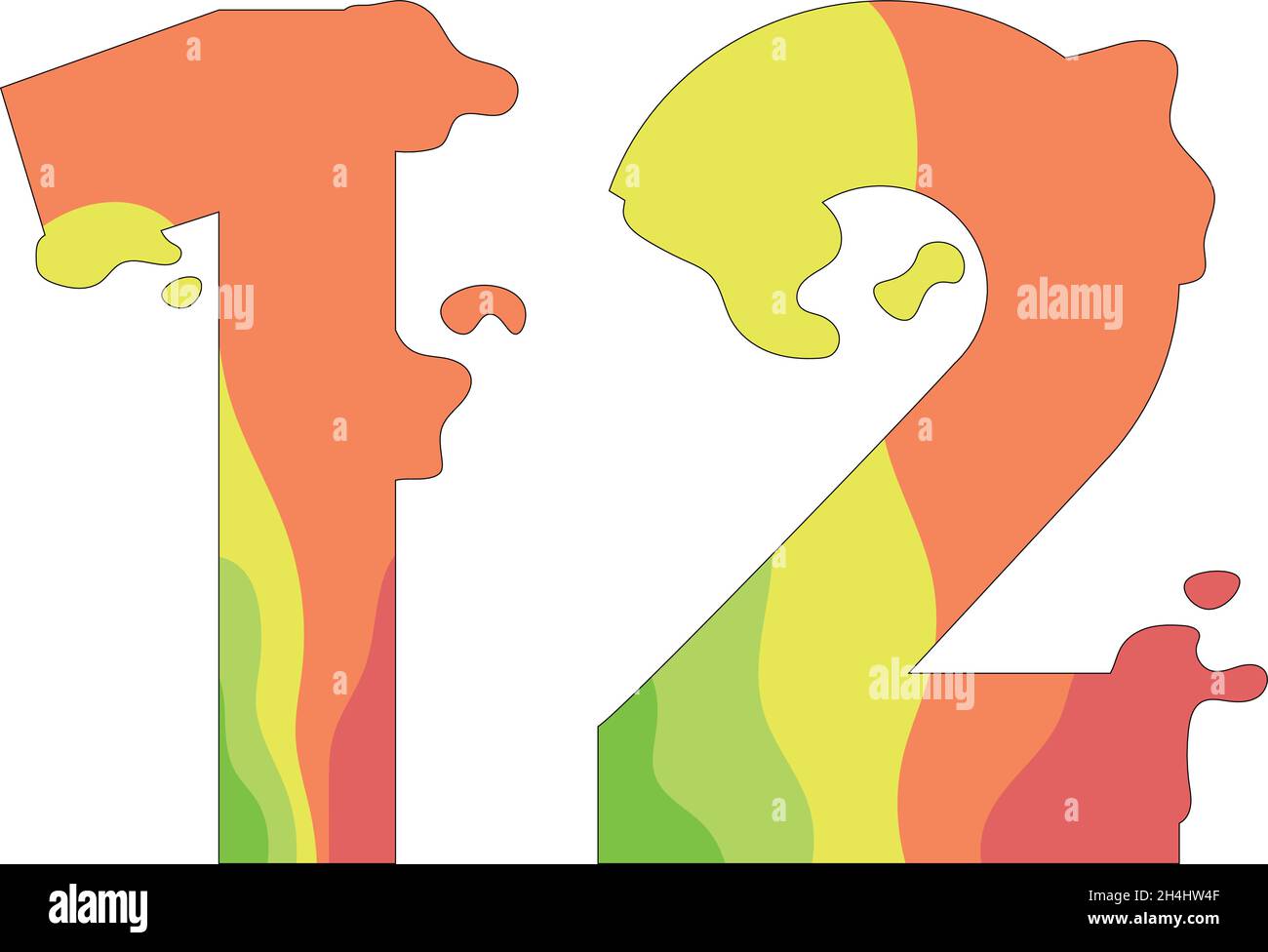 Illustration of colored numbers 1 and 2 on a white background. Vector ...