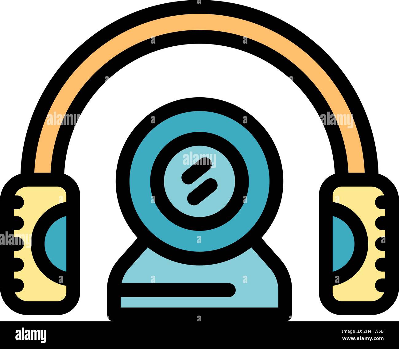 Headphones camera online meeting icon. Outline headphones camera online ...
