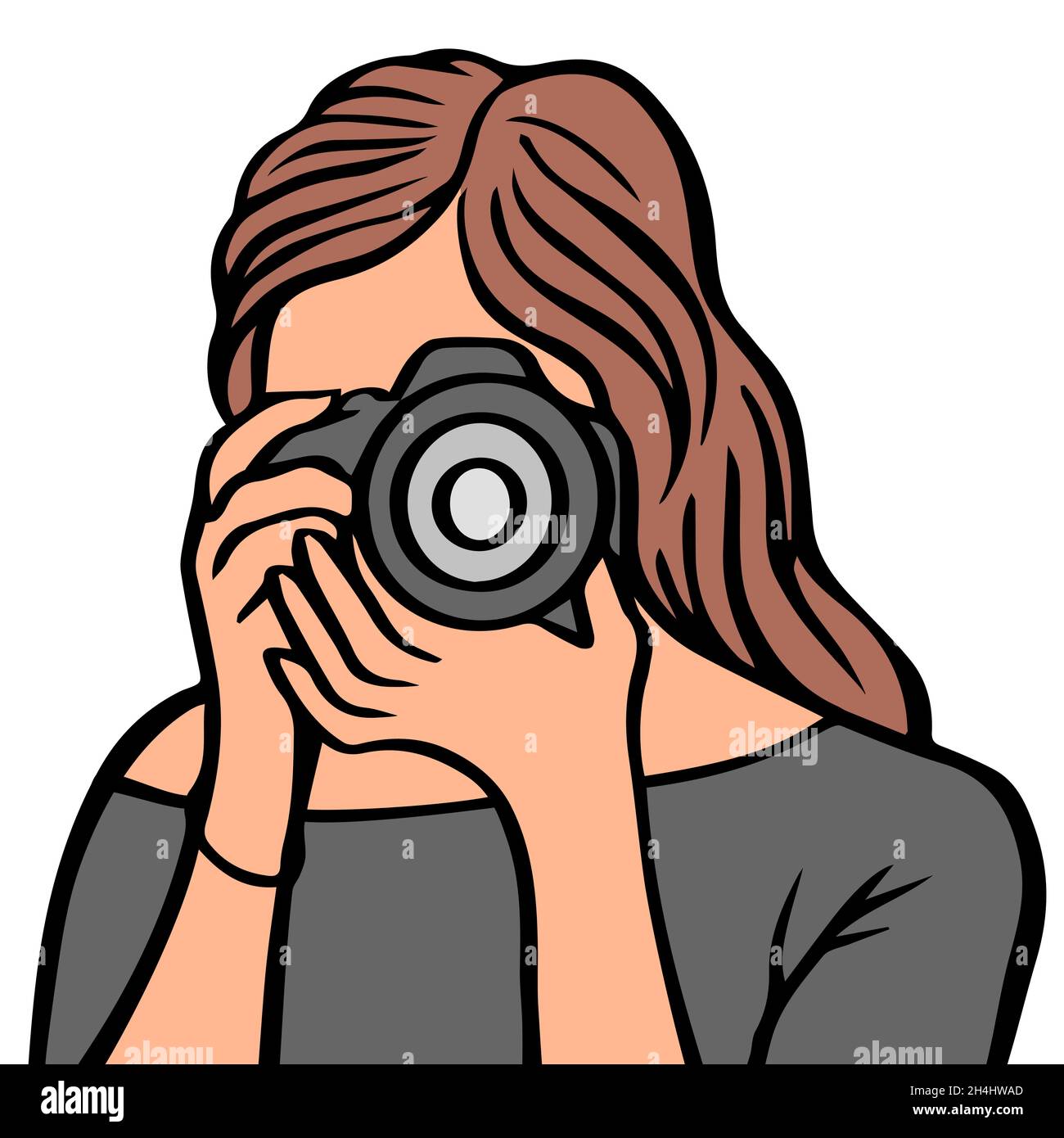 Girl photographer with a camera. Looks into the lens. Vector pop art ...