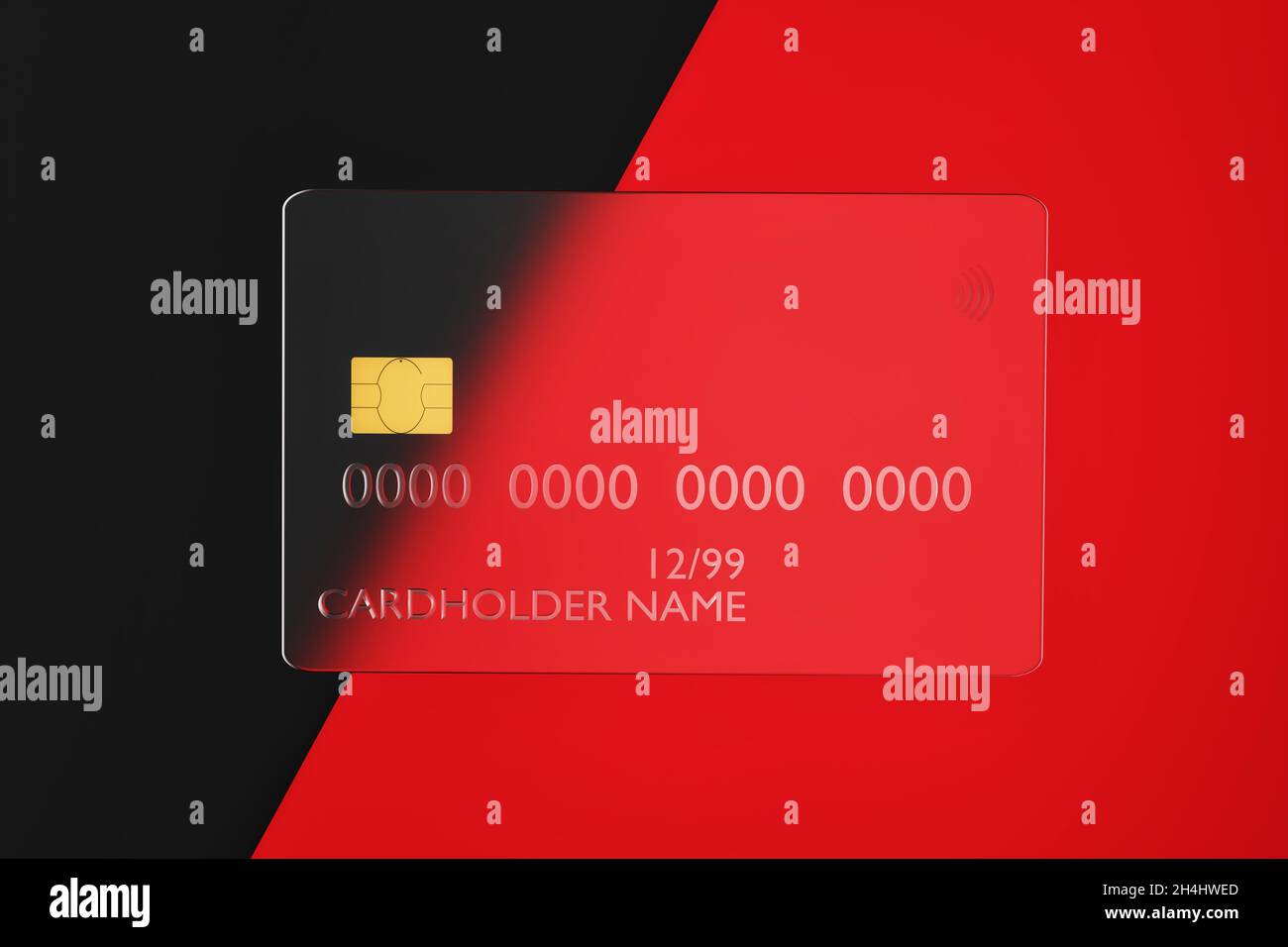 Transparent glass credit card on red and black background. Bank cards ...