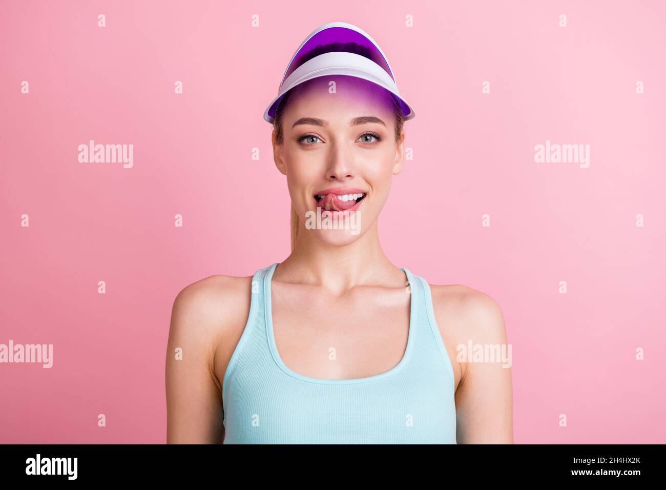 Portrait Of Attractive Cheerful Funky Girlish Girl Licking Lip Good