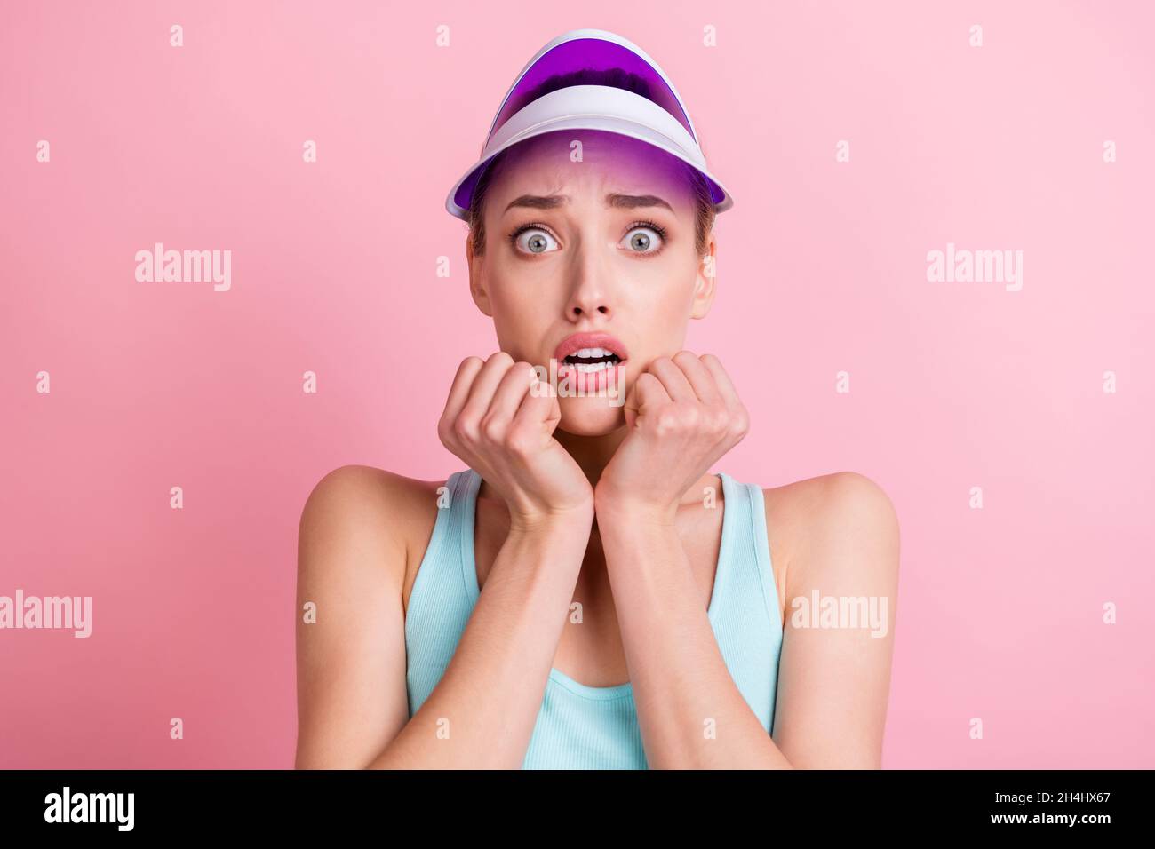 Portrait of attractive discontent nervous scared teenage girl expecting ...