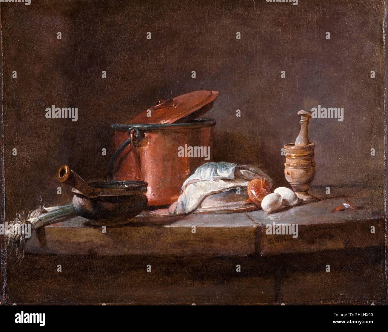 Jean Baptiste Siméon Chardin, Kitchen Utensils with Leeks, Fish and ...