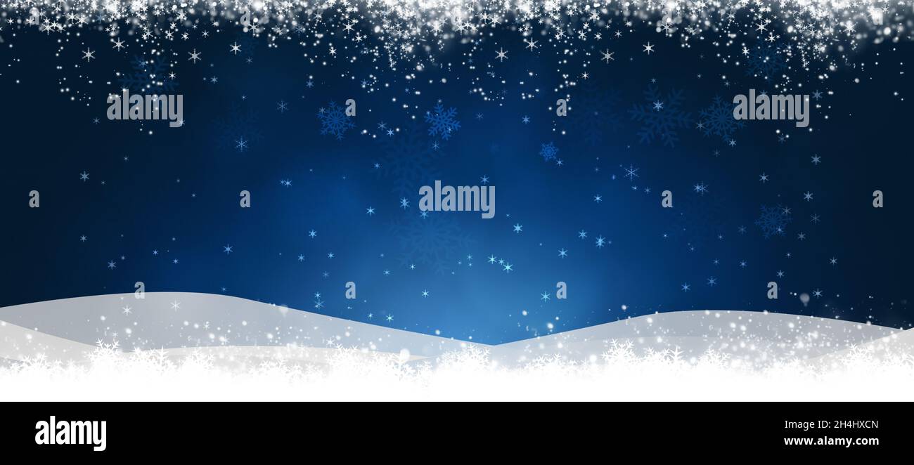 dark blue holiday snow time winter banner with white hills and snow ...