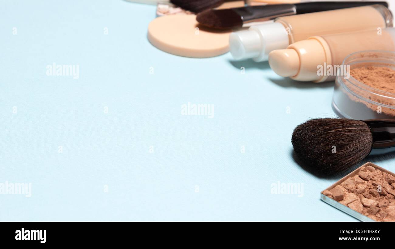 Makeup background with free space for text. Basic make up products ...