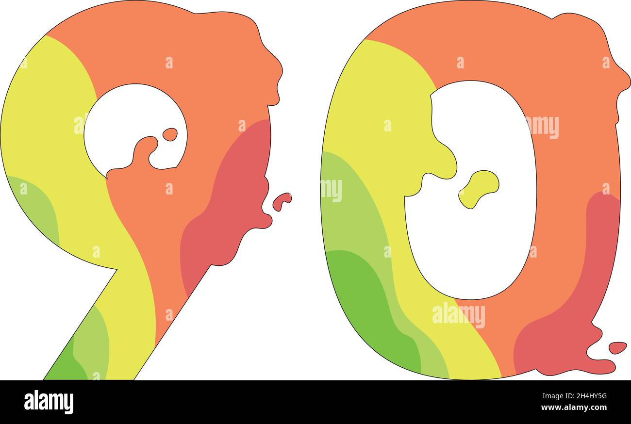 Illustration of colored numbers 9 and 0 on a white background. Vector ...