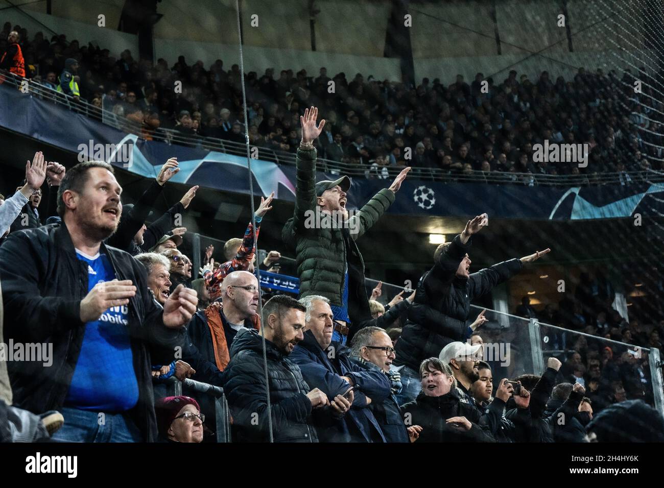 Malmo, Sweden. 02nd Nov, 2021. Football fans of Chelsea FC seen in the ...