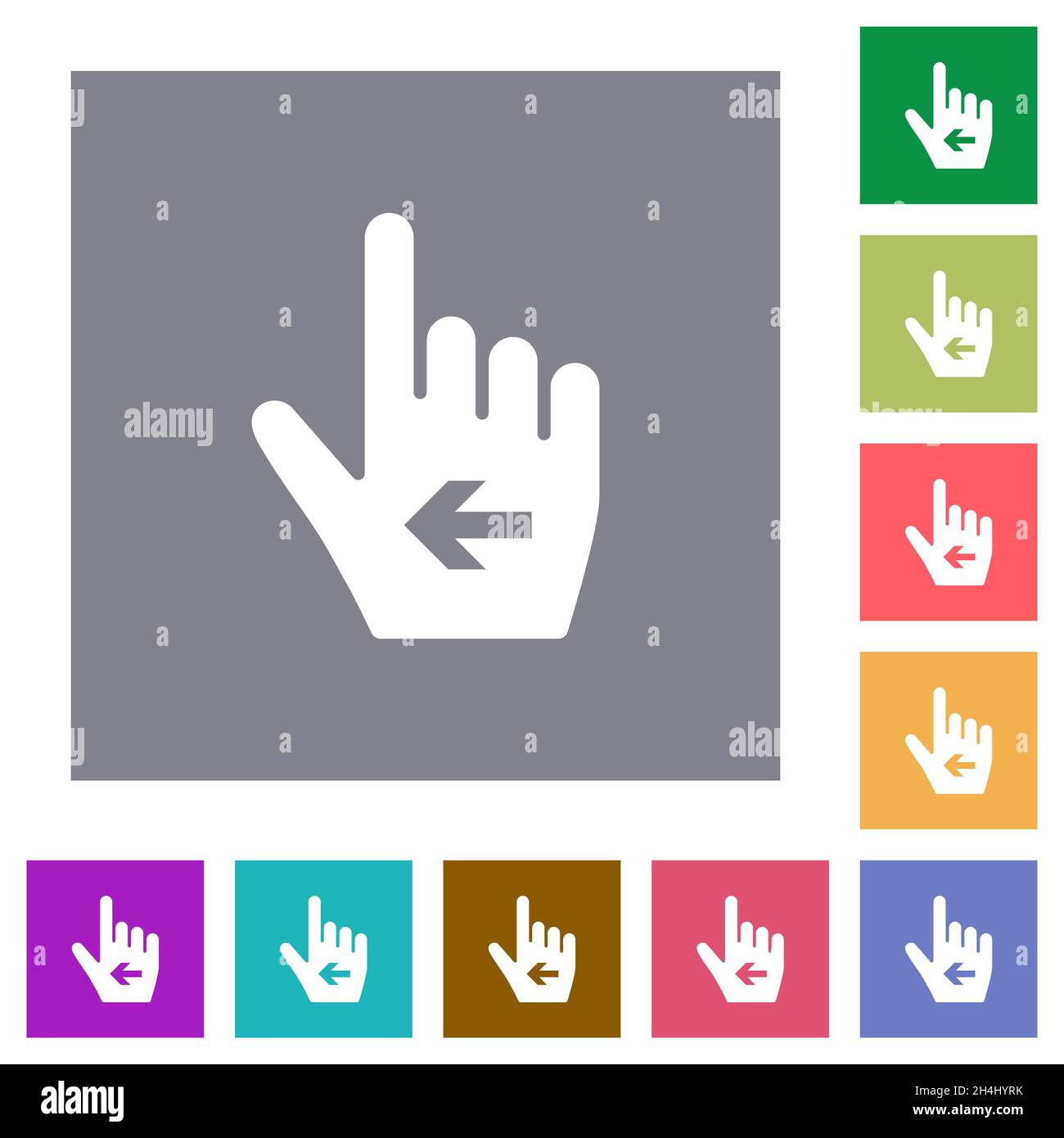 Hand cursor left solid flat icons on simple color square backgrounds ...