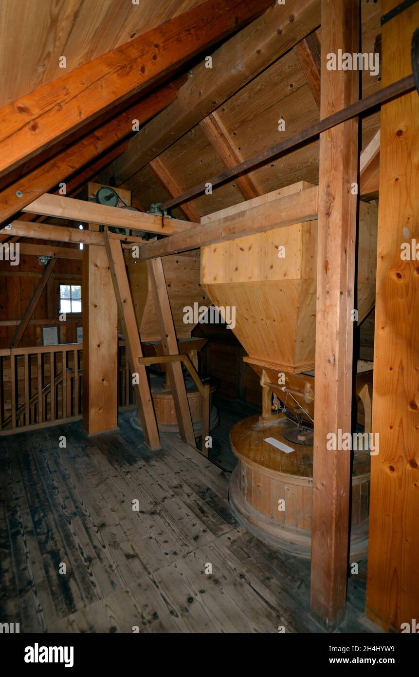 Austria, inside old ship mill, filling container and feed to the ...