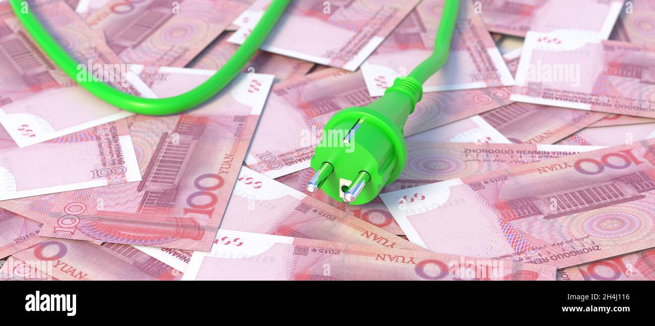 China renewable eco energy business. Green electric power plug on ...