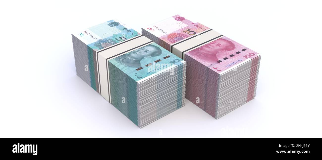 Chinese Yuan renminbi bill banknotes bundles isolated on white ...