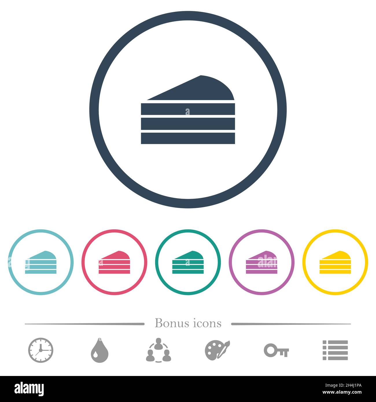 Slice of cake flat color icons in round outlines. 6 bonus icons ...
