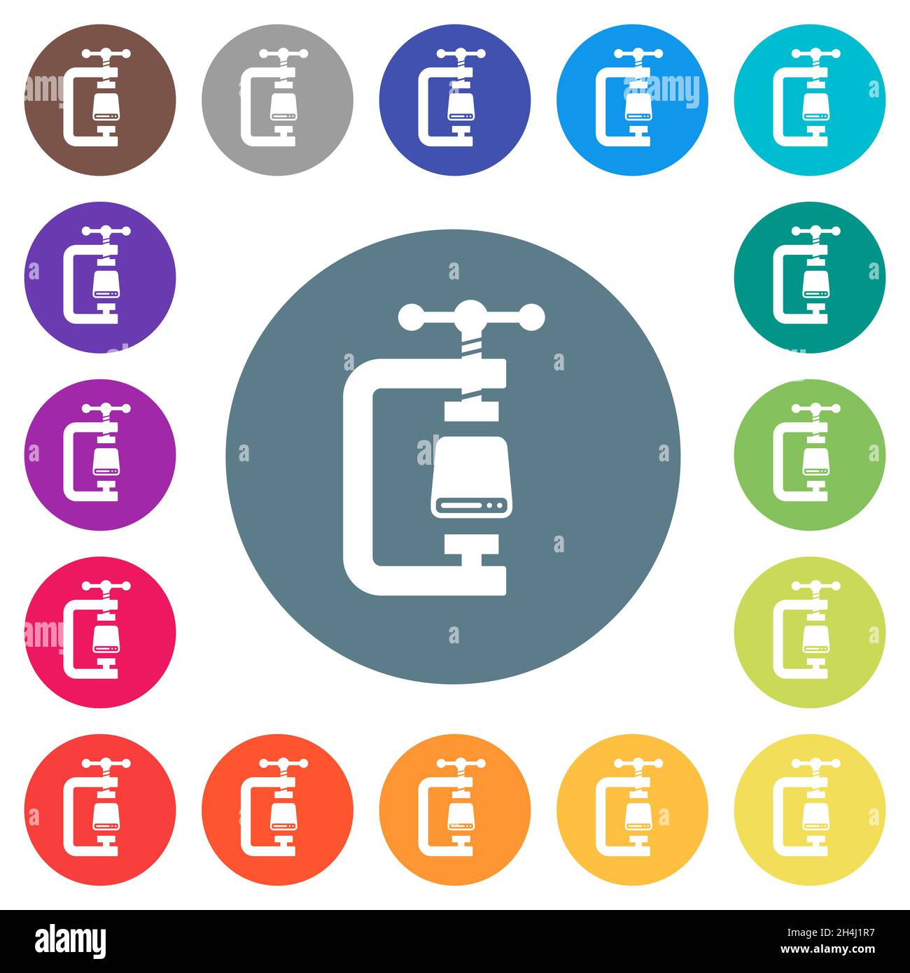 Hard disk compression solid flat white icons on round color backgrounds ...