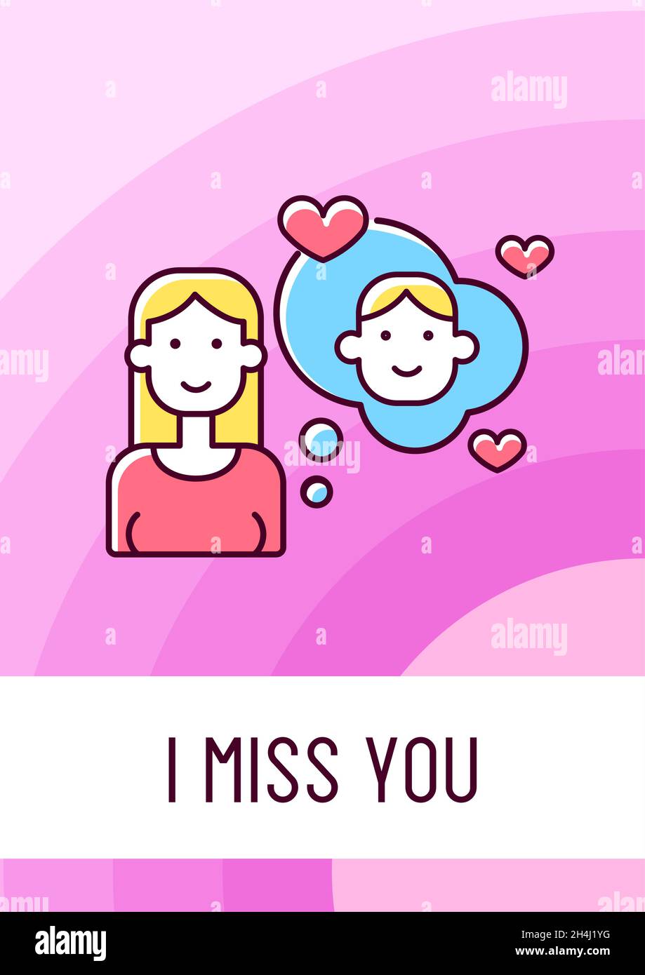 I miss you greeting card with color icon element Stock Vector Image ...