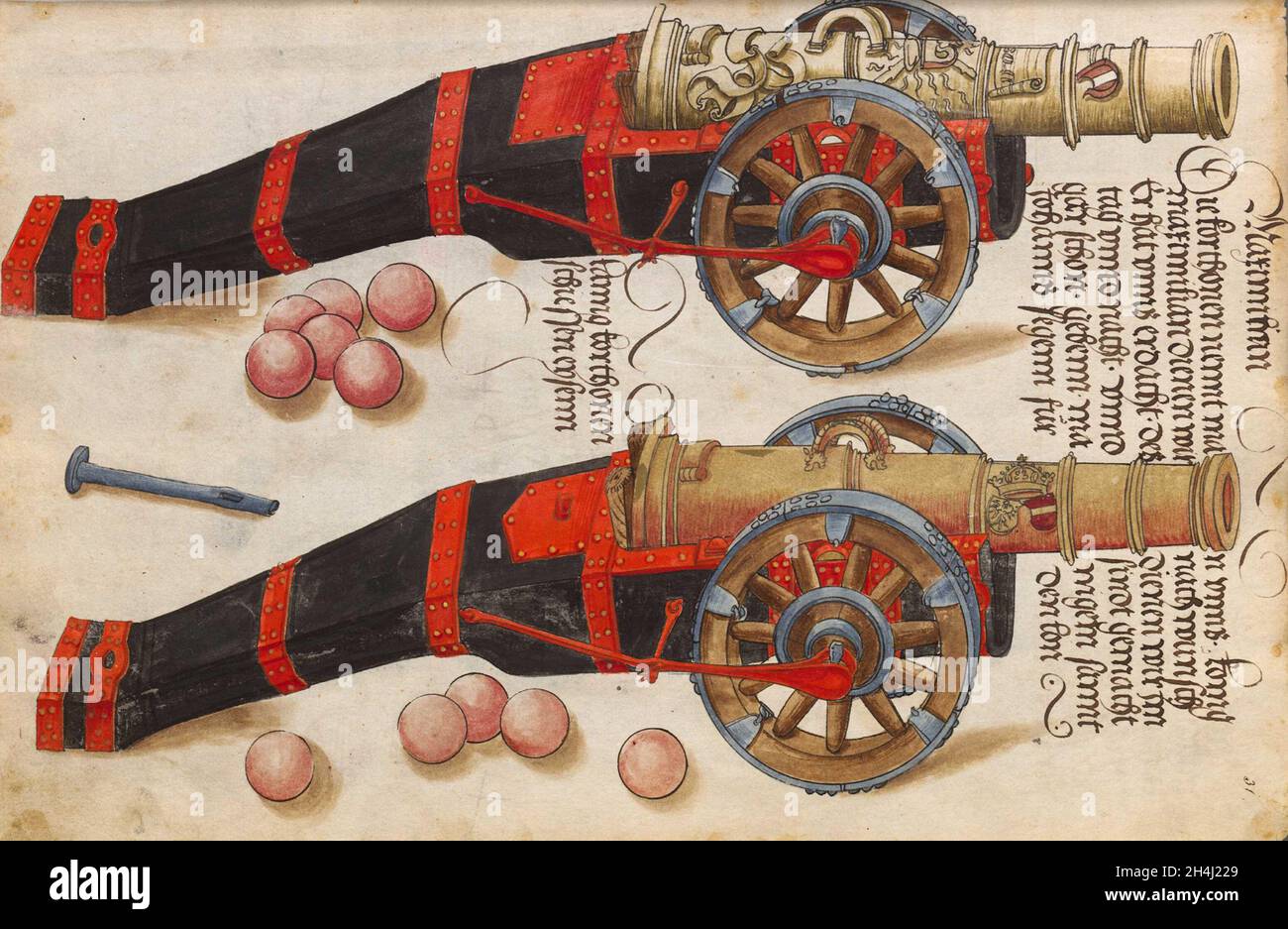 Vintage drawing of German early medieval artillery from the 15-16th ...