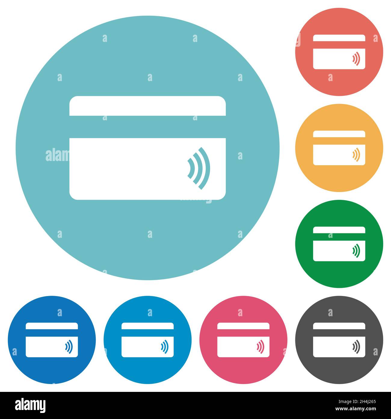Contactless credit card flat white icons on round color backgrounds ...