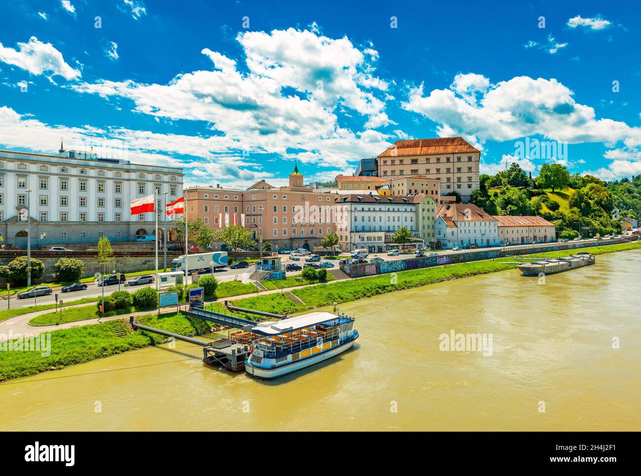 Linz - June 2020, Austria: Cityscape of Linz with Linzer Castle ...