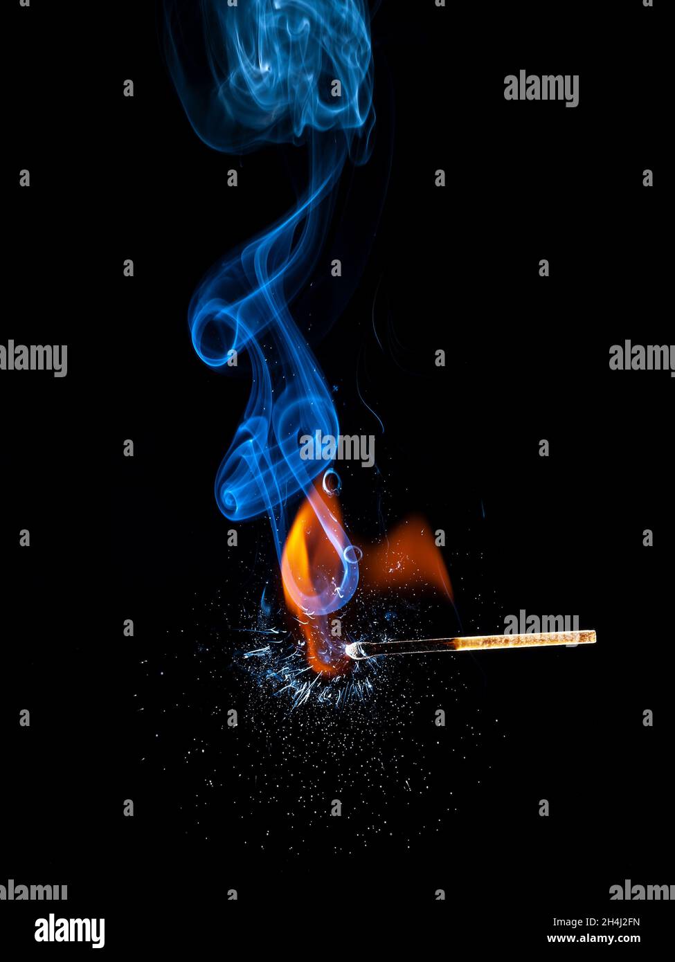 Burning match Strongly smoking matchwood, Match extinguished and ...