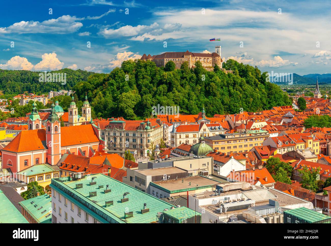 Aerial panorama of Ljubljana, Slovenia. Beautiful cityscape with old ...