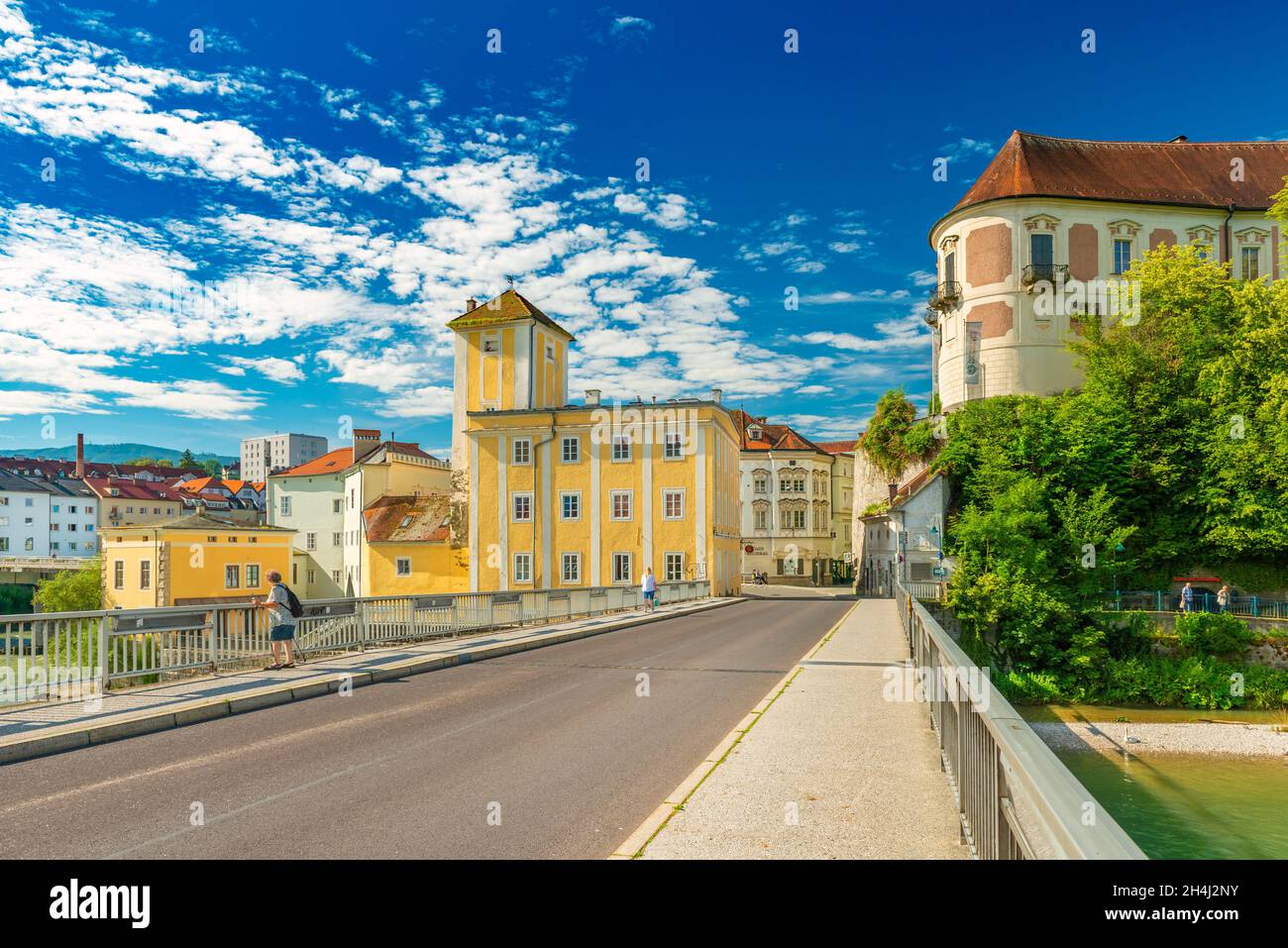 Steyr - June 2020, Austria: View of the Steyr Bridge (Zwischenbrücken ...
