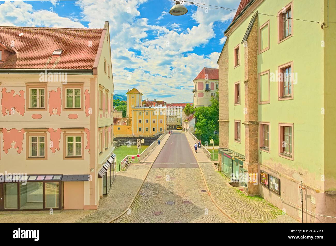 Steyr - July 2020, Austria: View of the Steyr Bridge (Zwischenbrücken ...