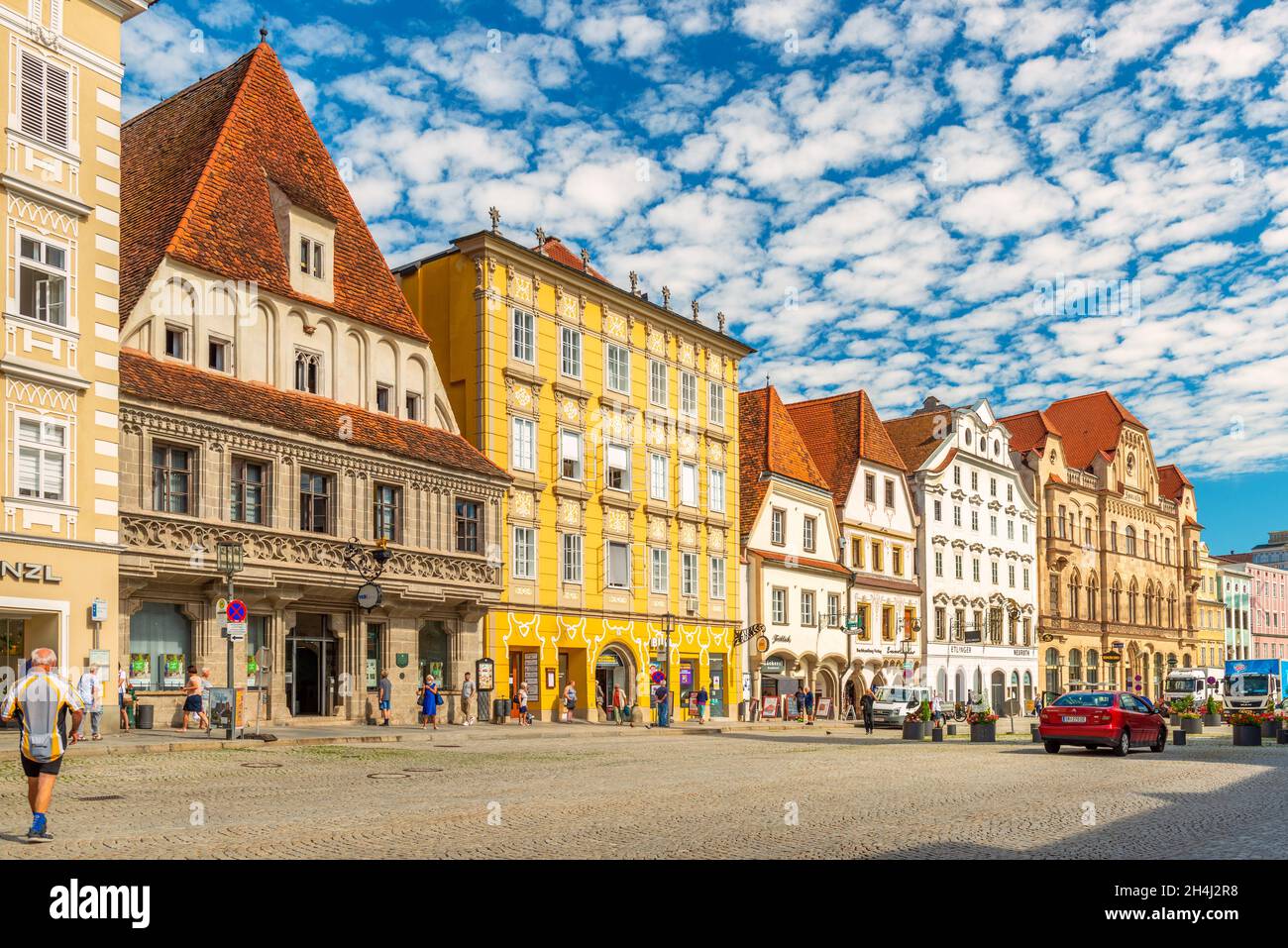 Steyr - June 2020, Austria: A row of the old historical buildings in ...