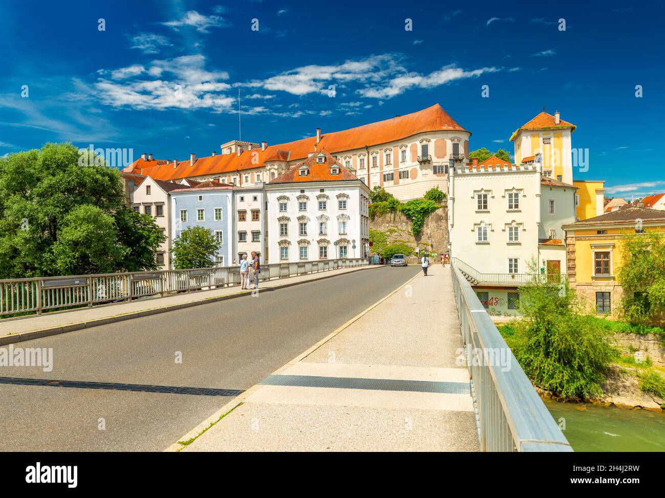 Steyr - June 2020, Austria: View of the main street of Steyr and the ...