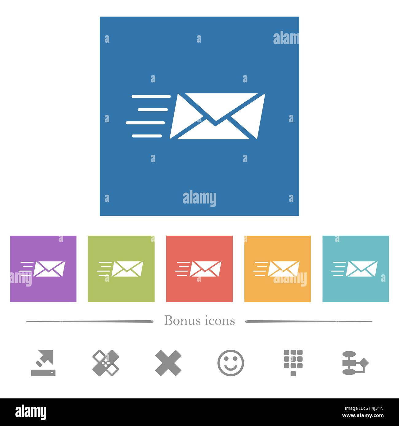 Sending express mail solid flat white icons in square backgrounds. 6 ...