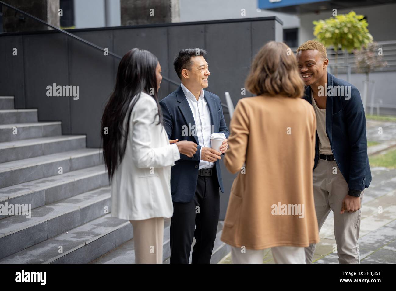 Group happy multiracial businesspeople standing hi-res stock ...