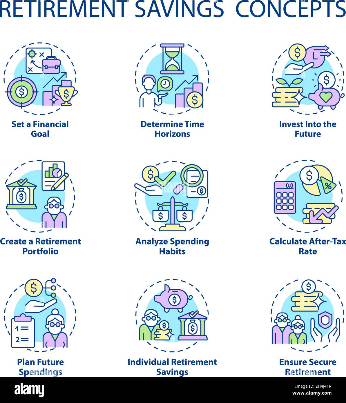 Retirement saving concept icons set Stock Vector Image & Art - Alamy