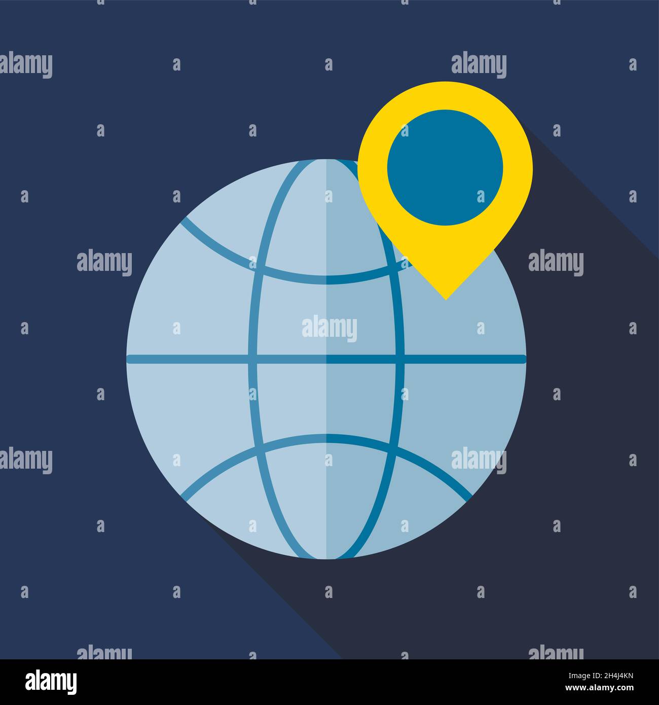 Earth planet and location marker on it icon. International delivery. E ...