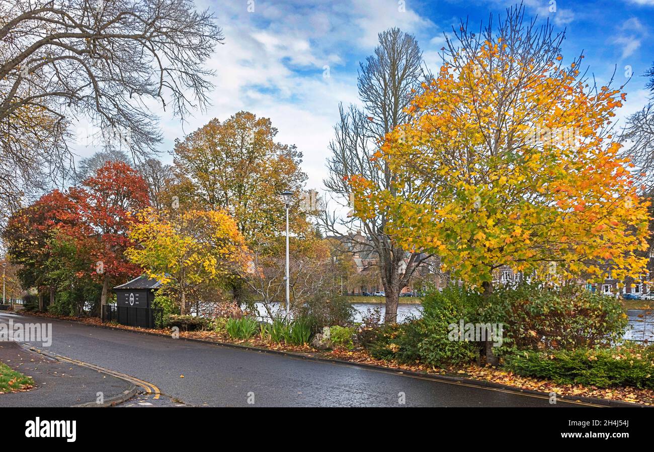 INVERNESS SCOTLAND AUTUMN TREES AND COLOURFUL AUTUMNAL LEAVES LINE NESS ...