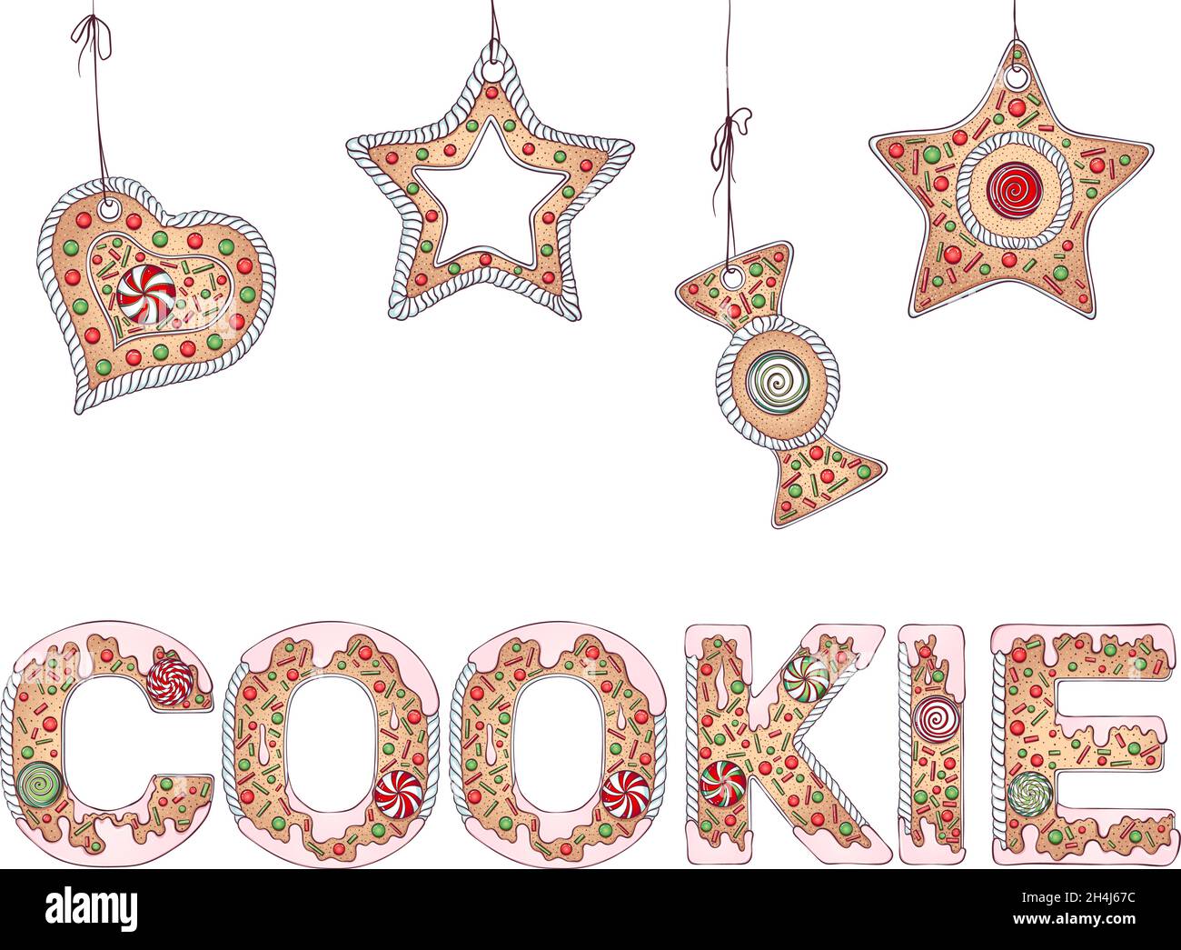 Gingerbread lettering cookie color Stock Vector Image & Art - Alamy